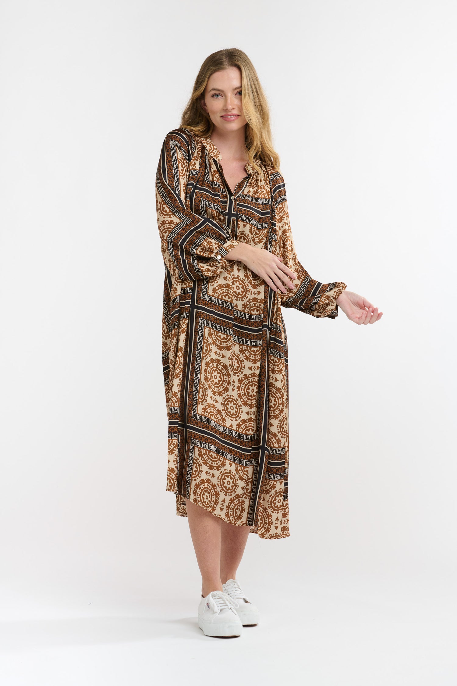 Italian Star The Hills Half Button Through Dress Chocolate Cream – Chambers