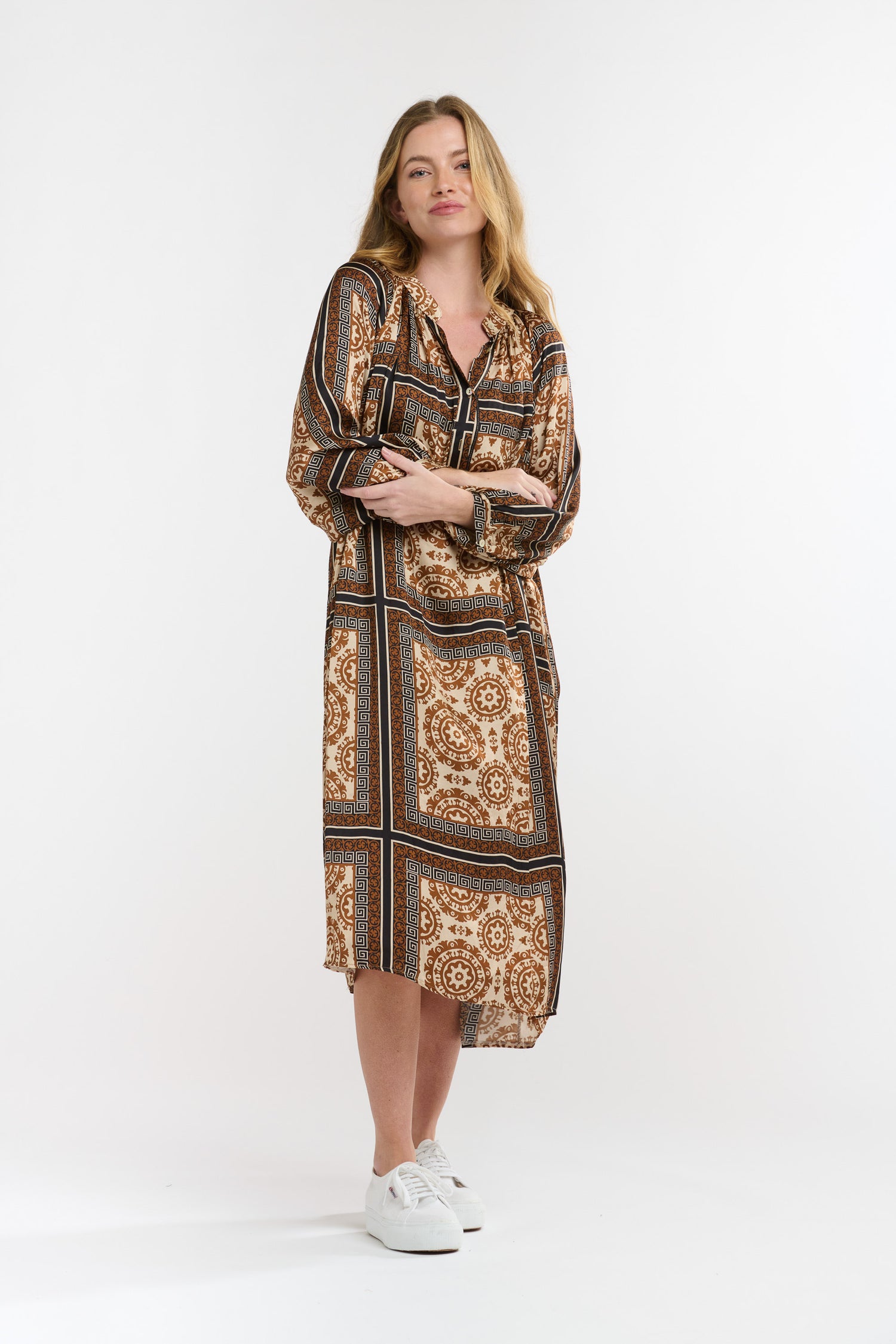 Italian Star The Hills Half Button Through Dress Chocolate Cream – Chambers